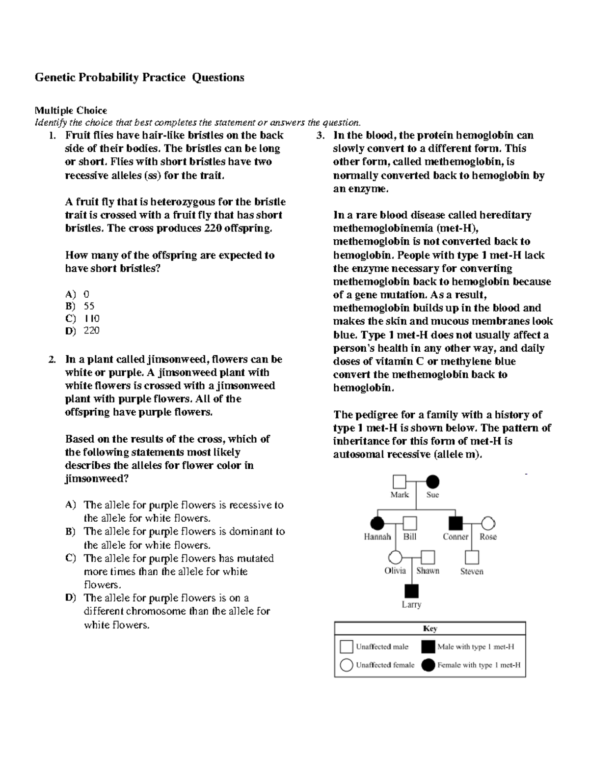 Genetic Probability MCQs and Answers (Bio 101) - Studocu