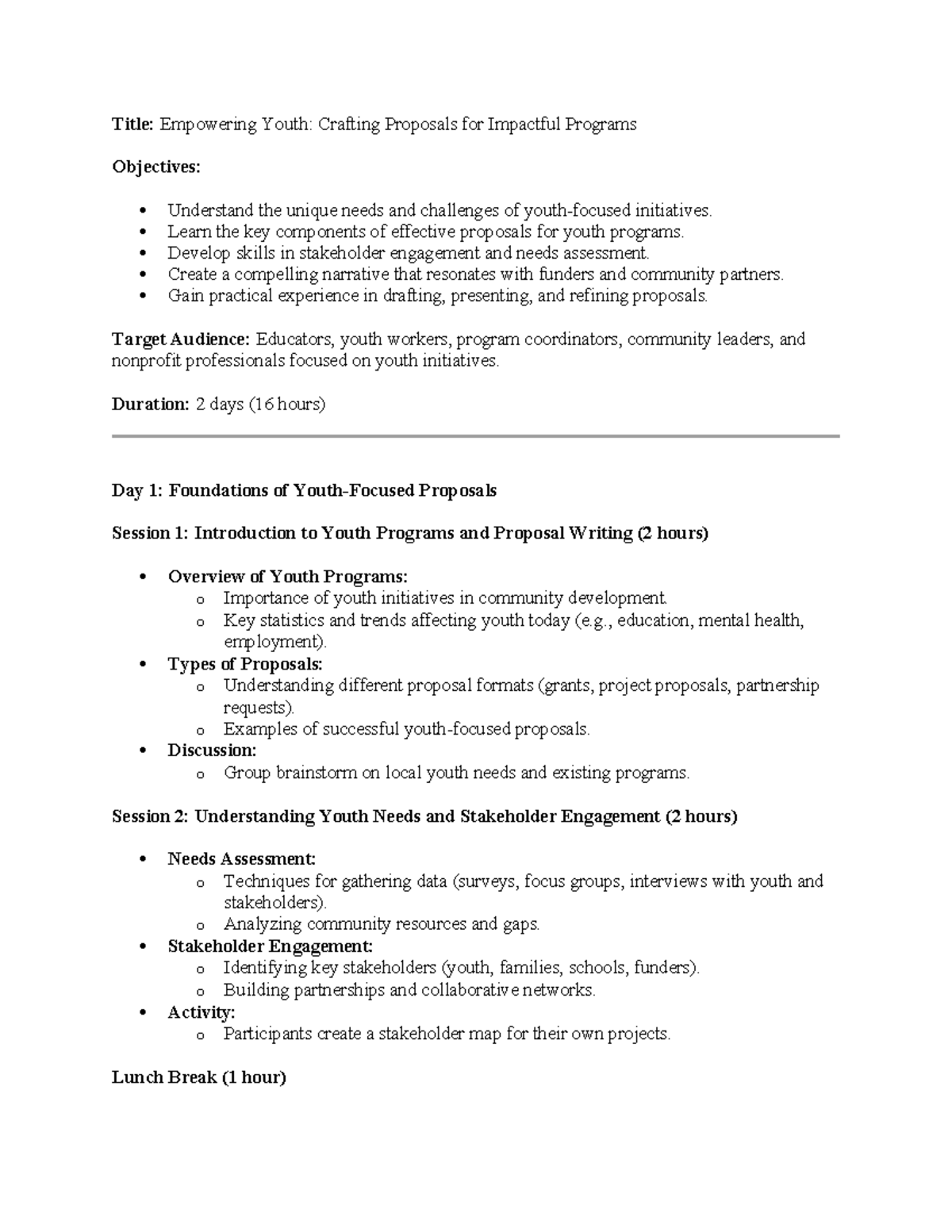Youth Proposal Writing Workshop: Skills for Effective Program Creation ...
