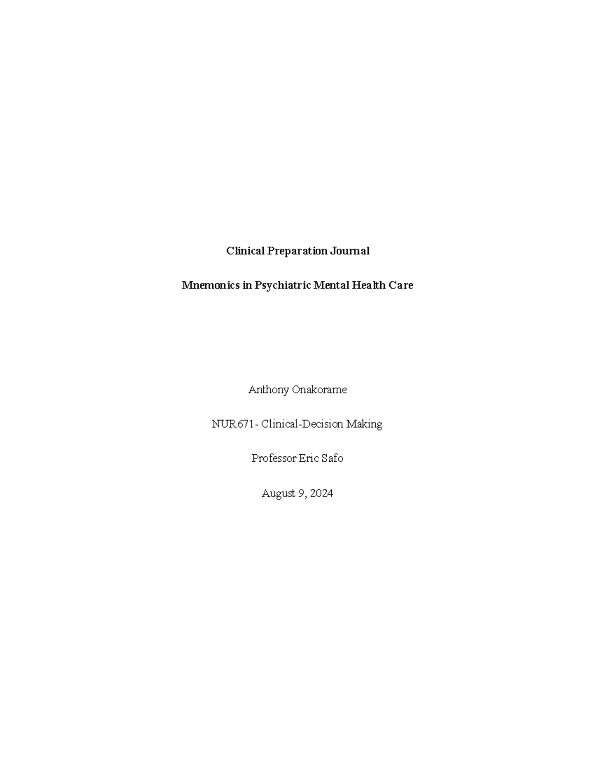 Clinical Prep Journal: Mnemonics for GAD Diagnosis in PMH Care - Studocu