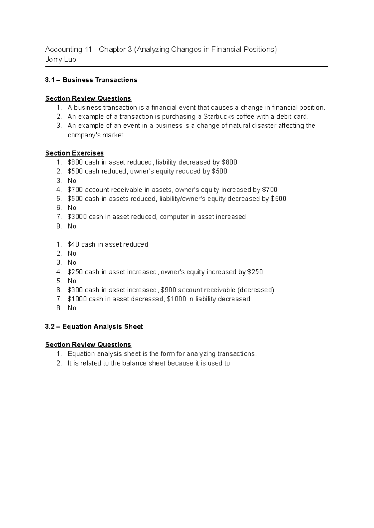 Accounting 11 - Chapter 3: Analyzing Financial Position Changes - Studocu