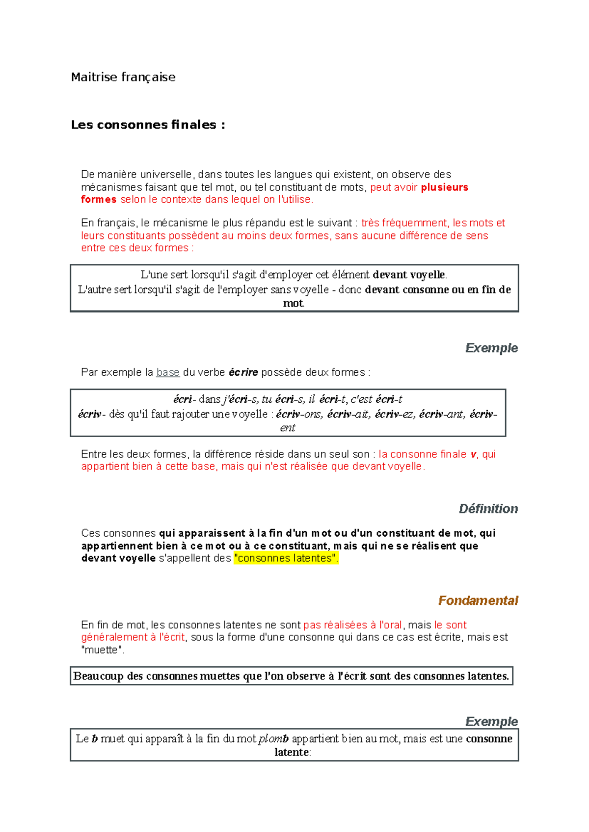 Les consonnes finales en français : Mécanismes et spécificités - Cours ...