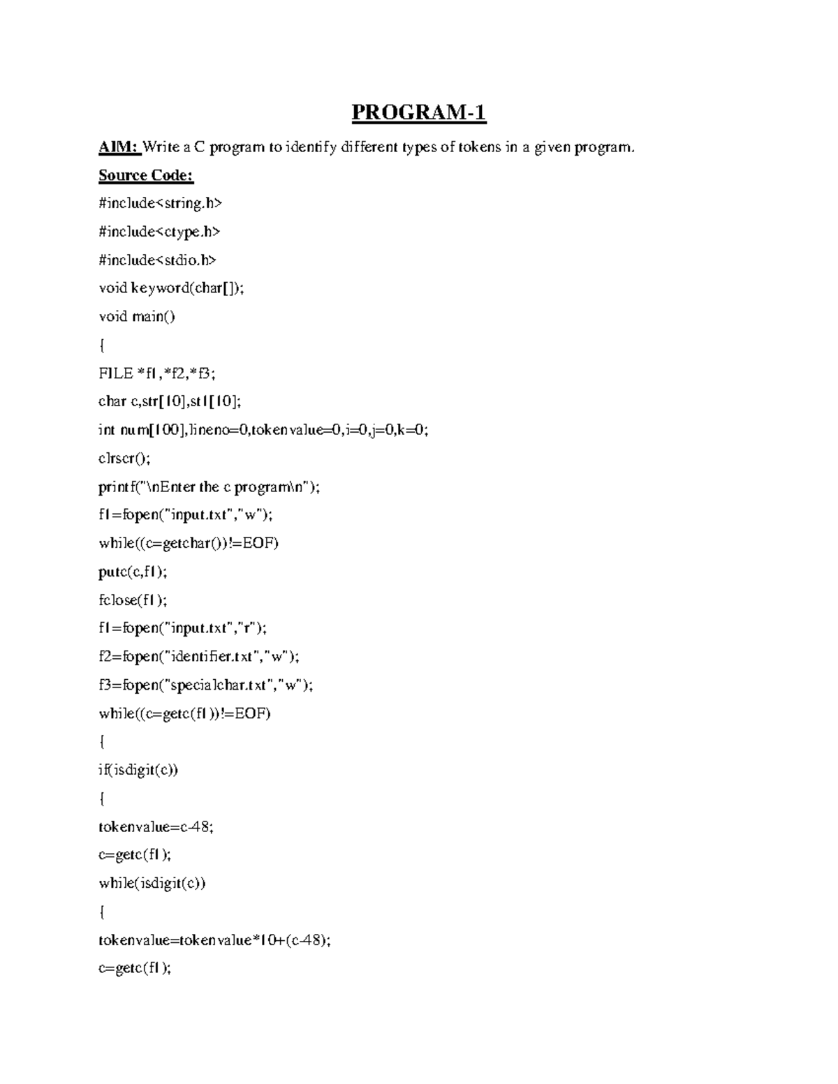 CD LAB: C Programs for Lexical Analysis & Parsing Techniques - Studocu
