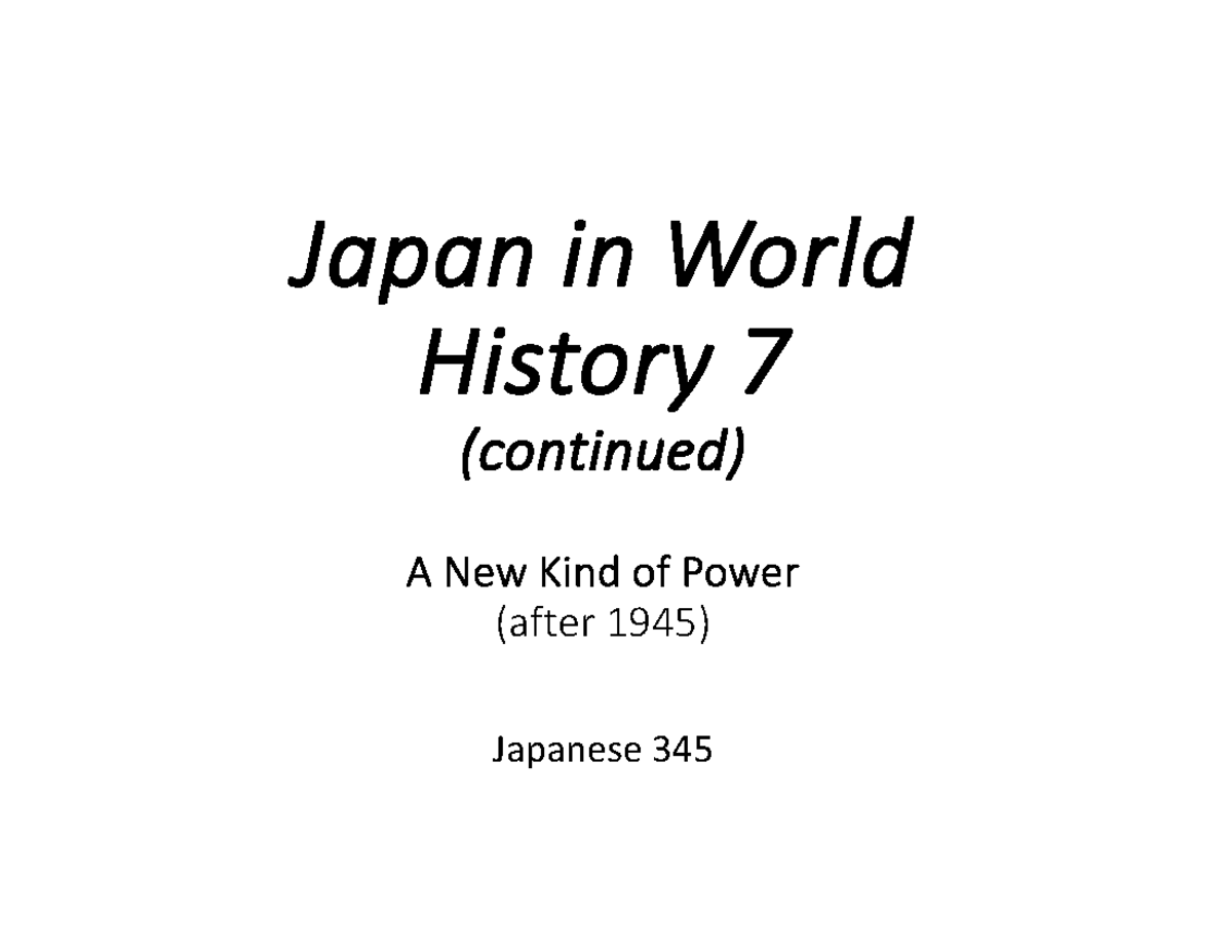 Japan in World History 345: Post-War Developments & Cultural Insights ...
