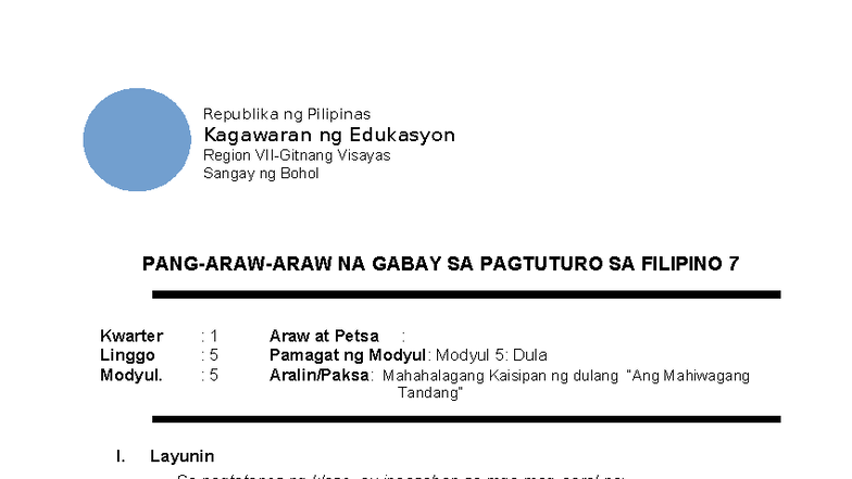 Daily Lesson Guide: Filipino 7 Q1 WK5 - Dula at Mahahalagang Kaisipan ...