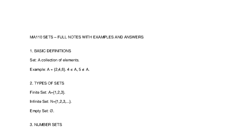 MA110 Sets Full Notes: Definitions, Types, and Examples - Studocu
