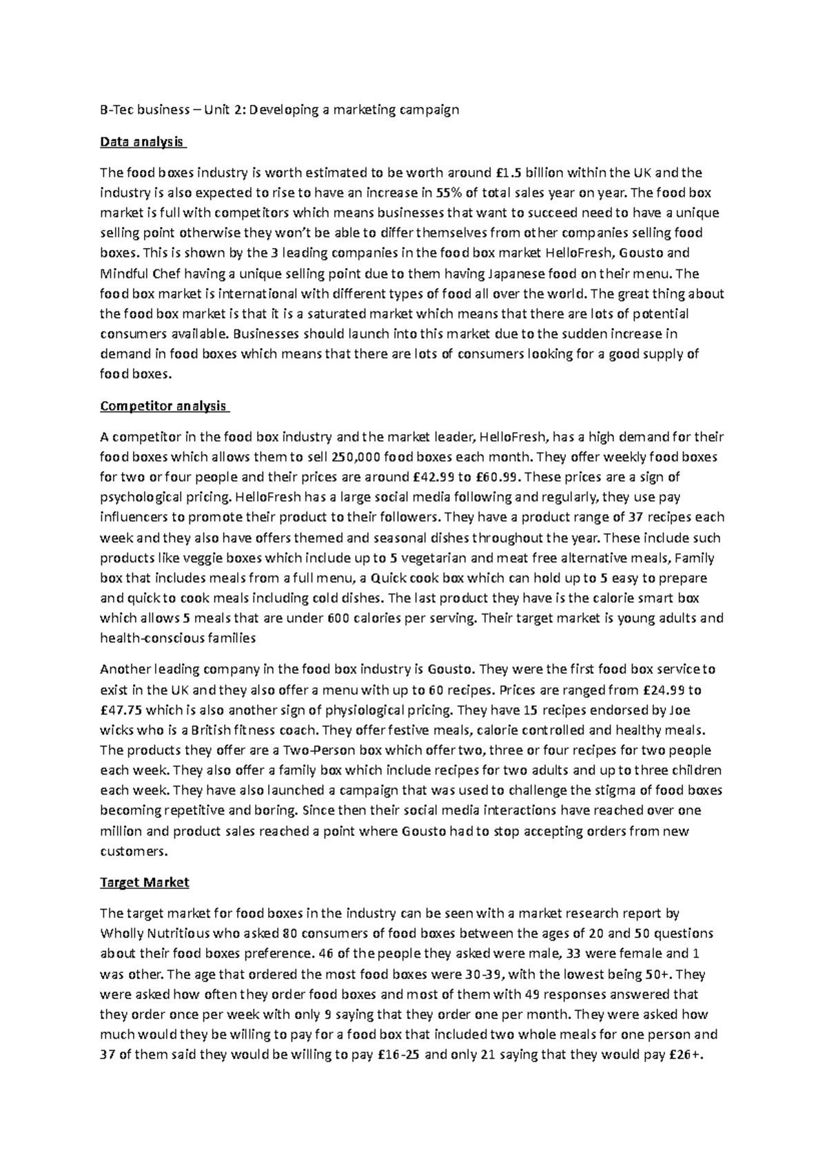Mock Exam - B-Tec Business - Unit 2: Marketing Campaign Insights - Studocu