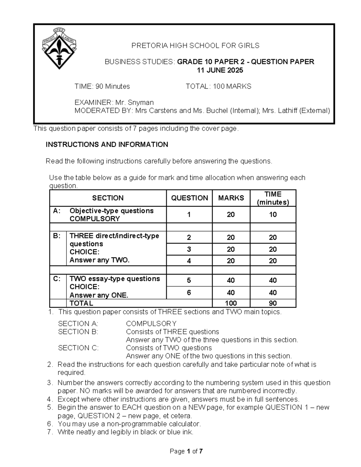 Grade 10 Business Studies: June 2025 Paper 2 Question Paper - Studocu