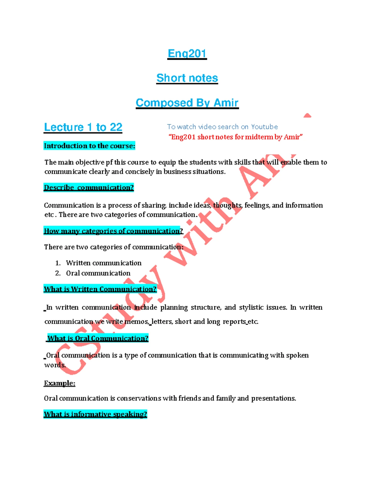 ENG502 Midterm Compilation of Short Handouts by Sir Zahid - Studocu