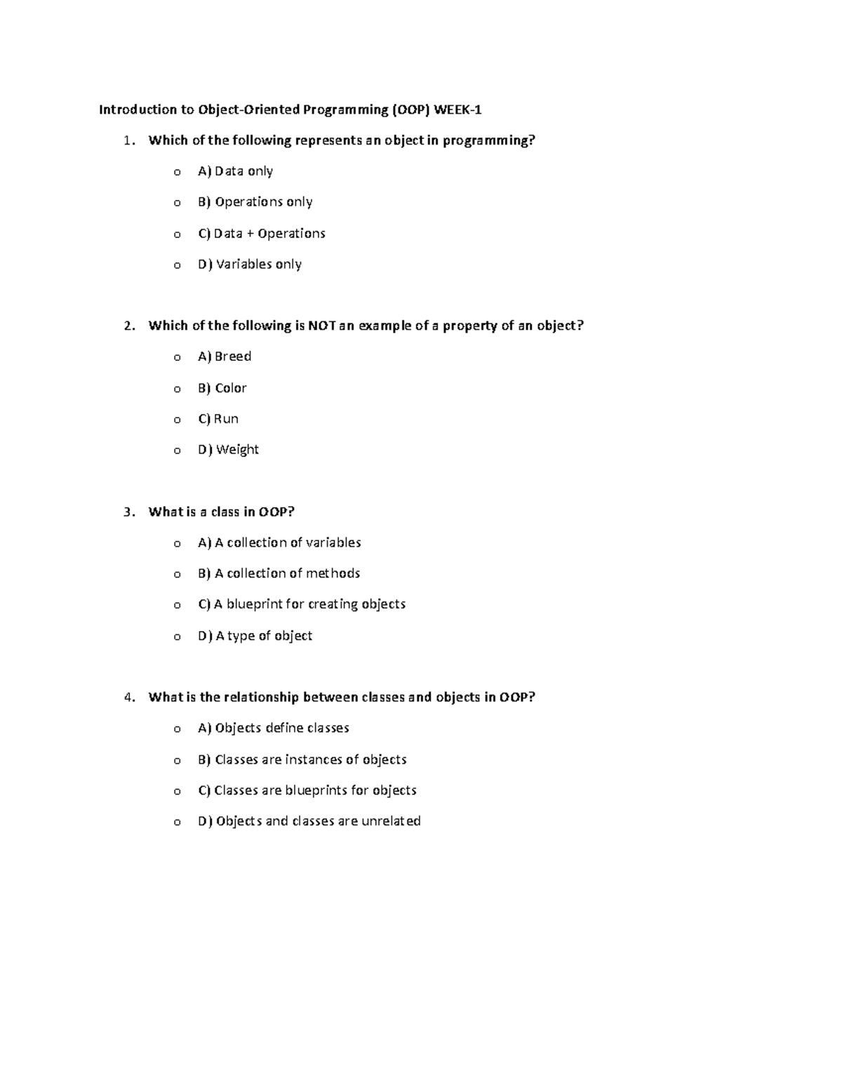 Introduction to Programming (OOP) - Key Concepts and Questions - Studocu