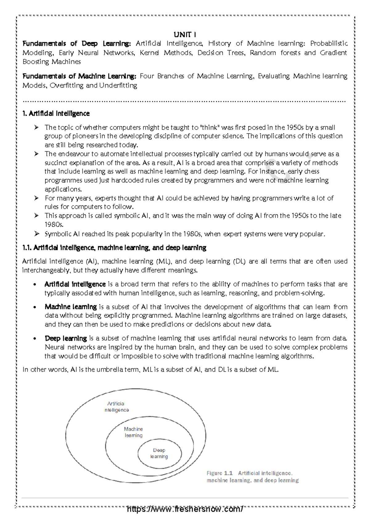 JNTUK R20 B.Tech CSE 4-1 Deep Learning Techniques Unit 1 Overview - Studocu