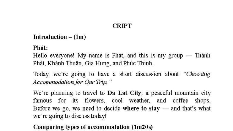 CRIPT Accommodation Options for Da Lat City Planning - Studocu