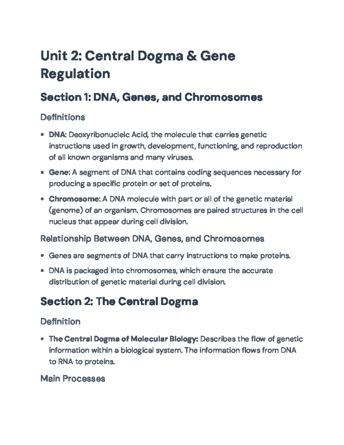 Unit 2: Central Dogma & Gene Regulation Overview and Key Concepts ...