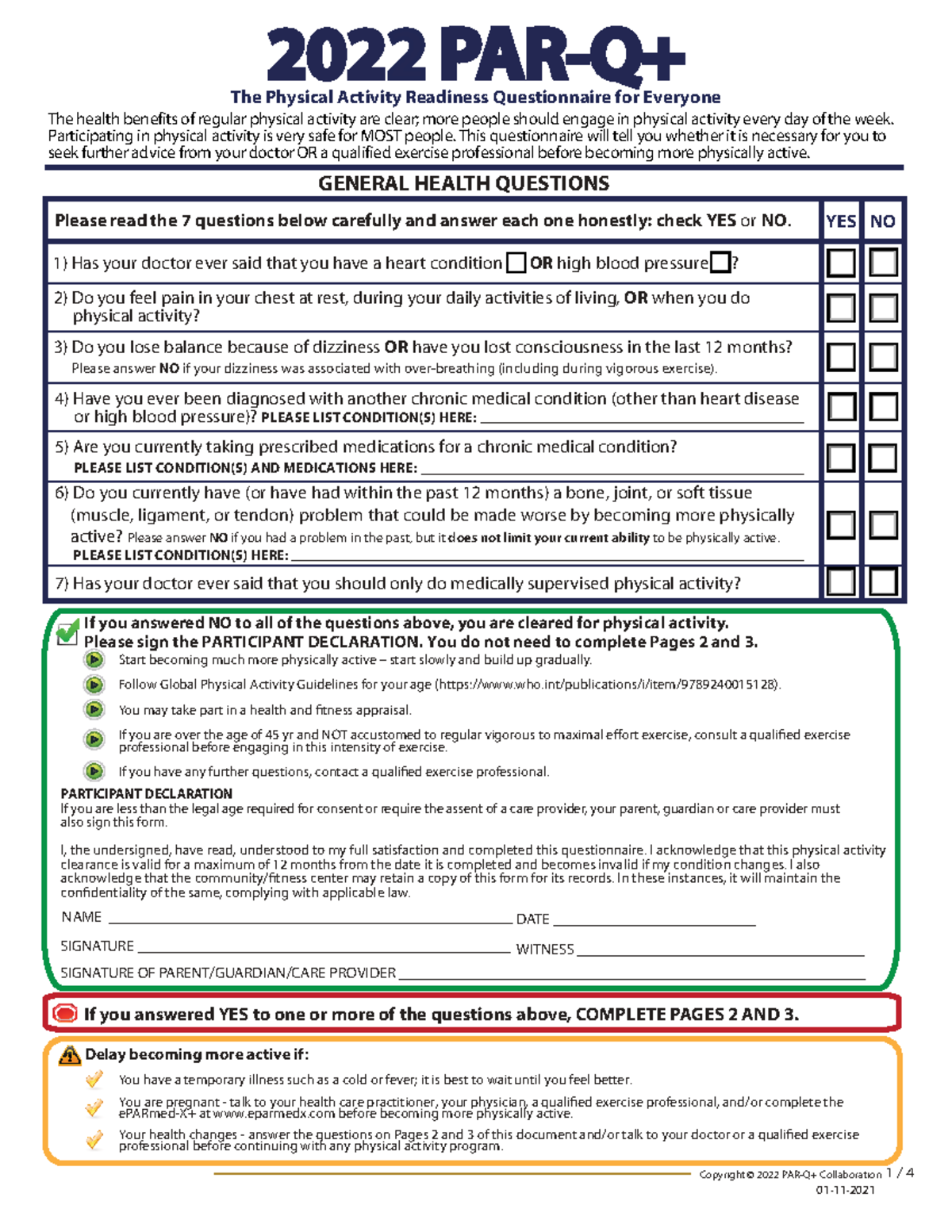 PAR-Q Form - PATH FIT: Assessing Your Readiness for Physical Activity ...