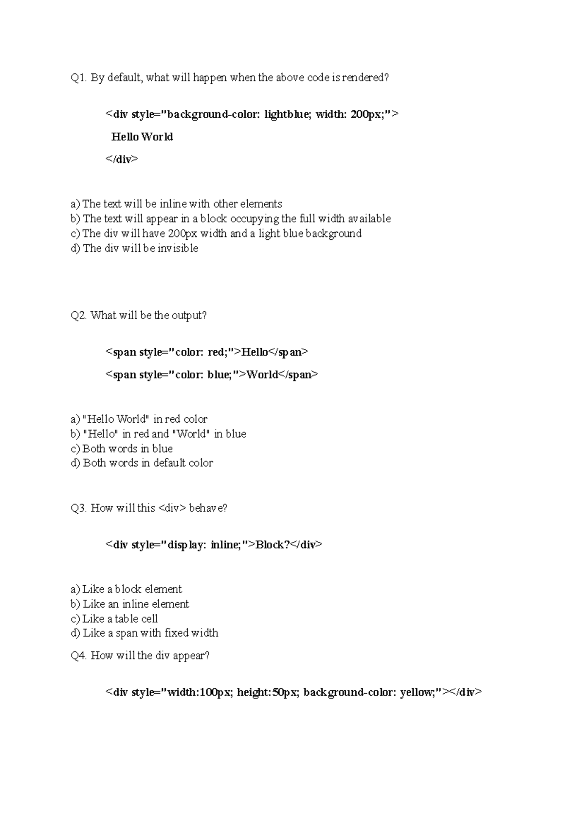 Lect 17 - CSE326 Practice MCQs on CSS Behavior and Output - Studocu