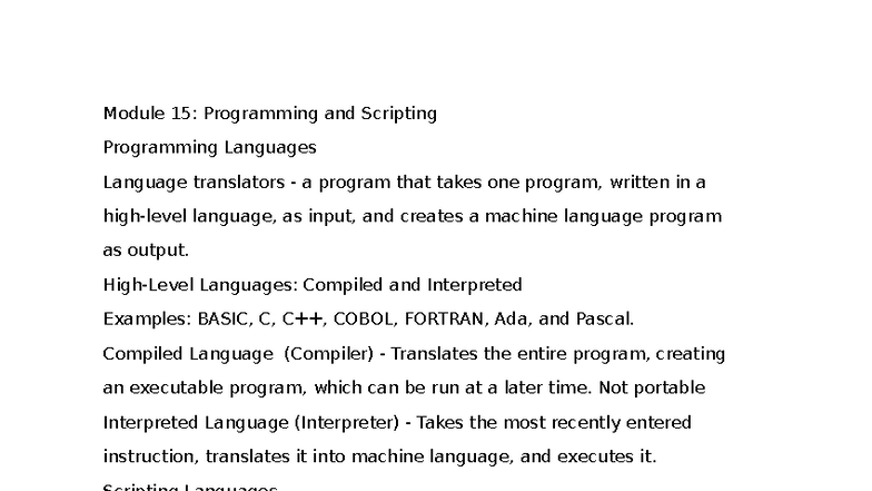 Module 15: Study Guide on Programming & Scripting Languages - Studocu