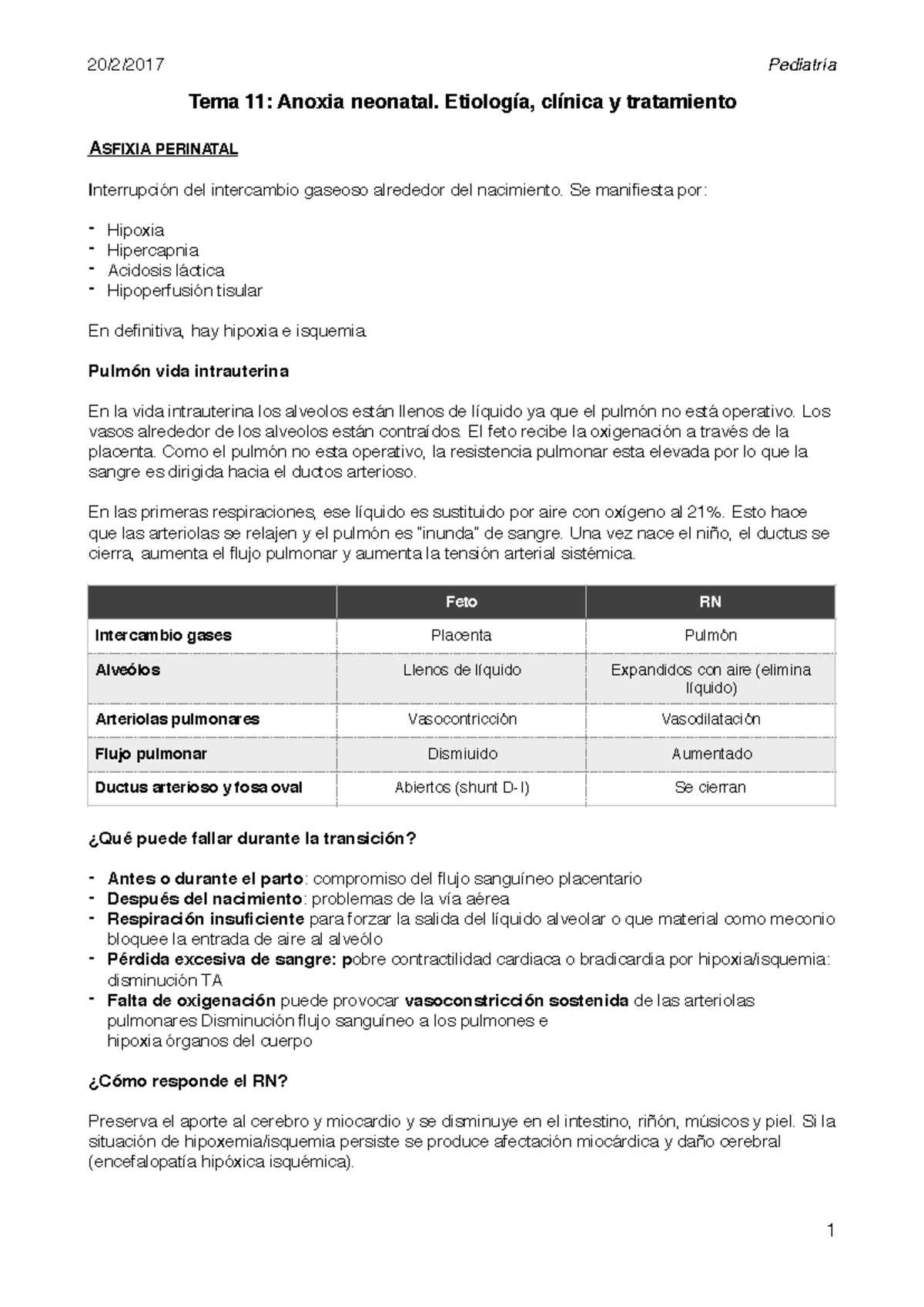 Tema 11: Anoxia Neonatal y Tratamiento de Asfixia Perinatal - Studocu