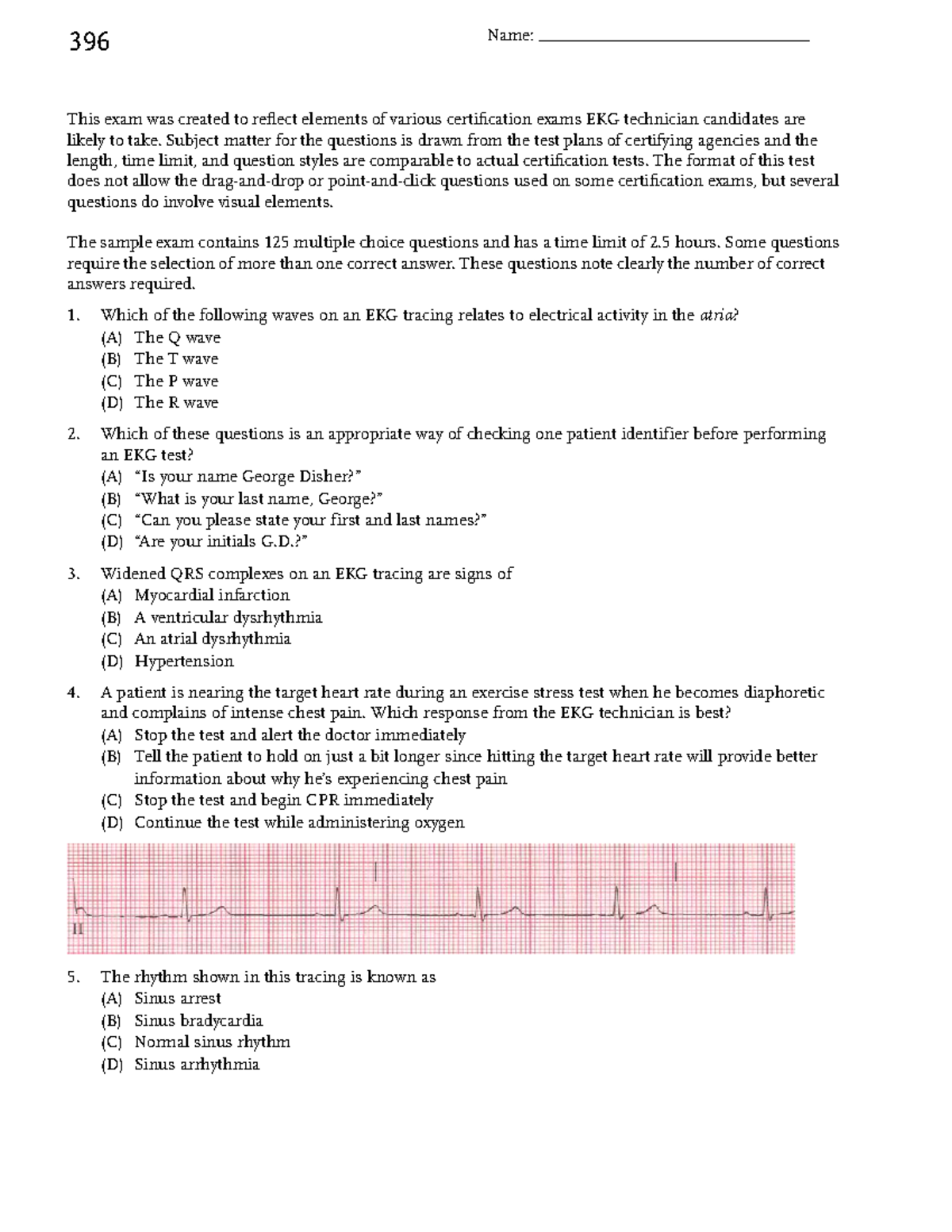 Sample EKG Cert Exam Q&As for Technician Candidates - Studocu