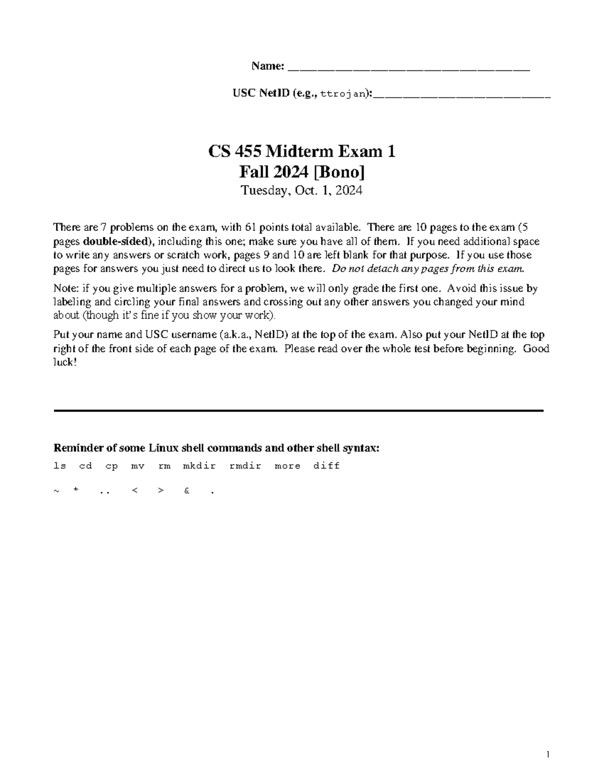 F24MT1 - CS 455 Midterm Exam 1 Study Guide - Studocu