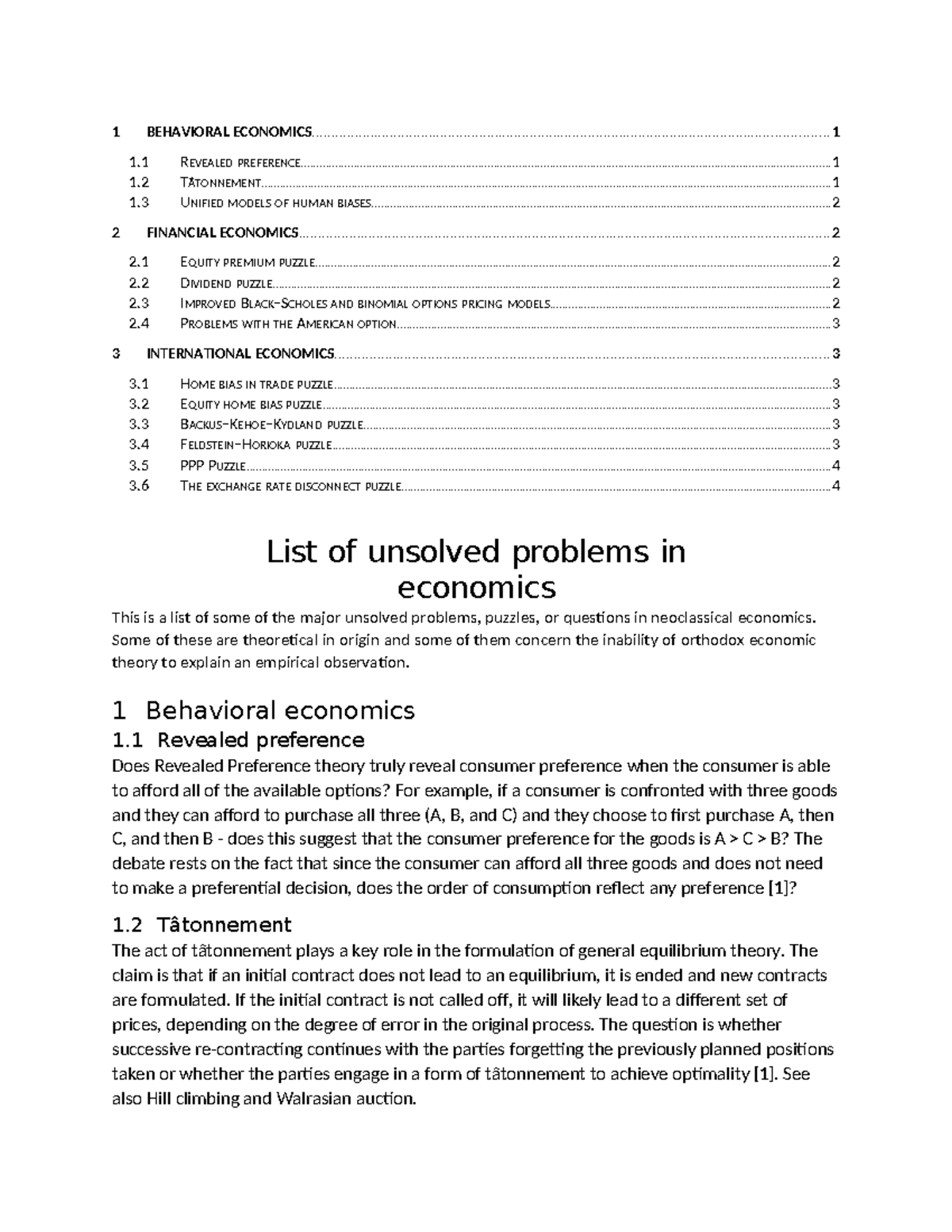 Unsolved Problems in Economics: Behavioral & Financial Economics - Studocu