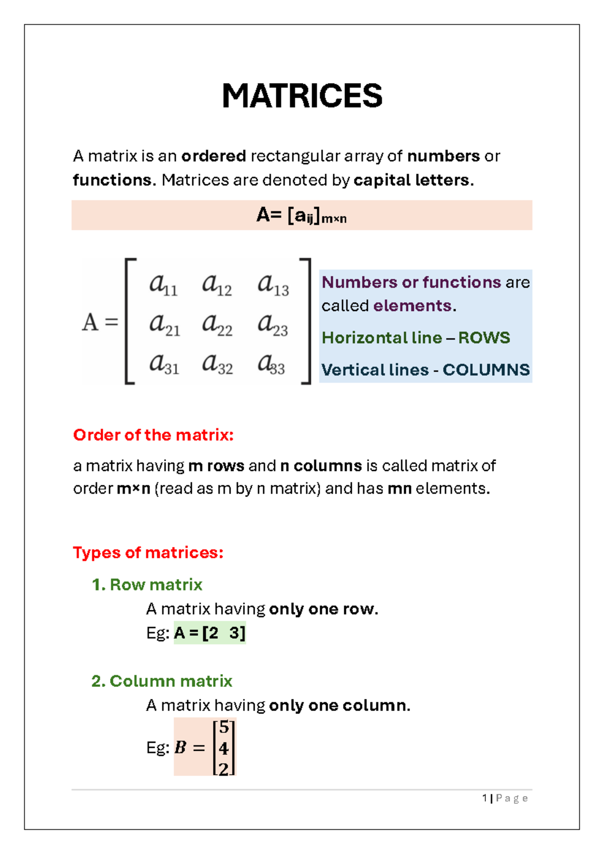 CH-3 MATRICES: Understanding Types, Operations, and Inverses - Studocu