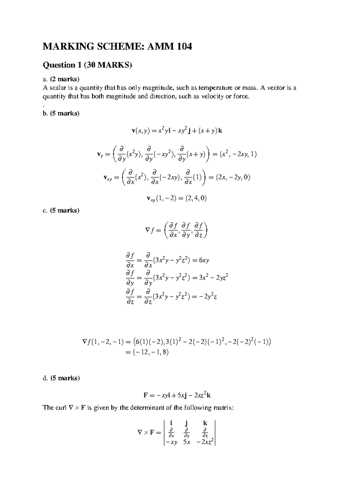 MARKING SCHEME: AMM 104 Revision Questions (30 MARKS) - Studocu