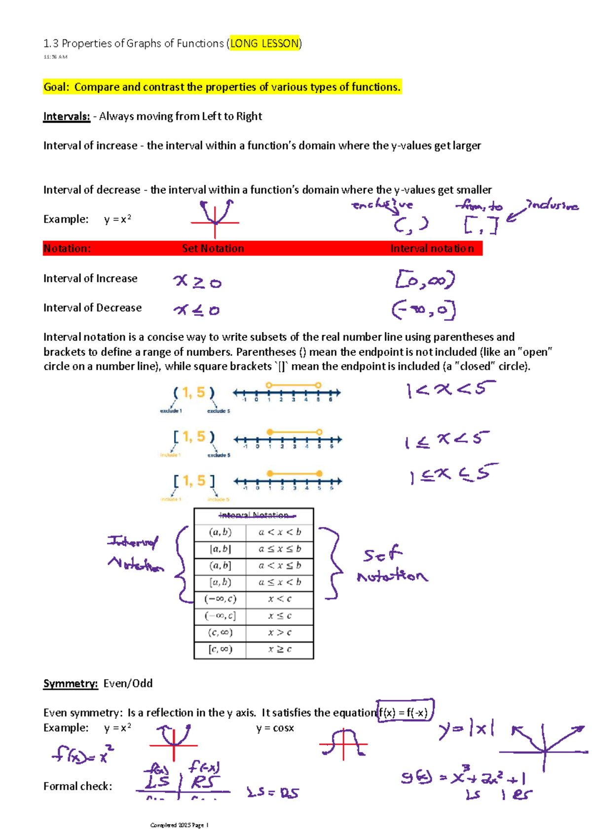 Functions Properties: Increase, Decrease, and Symmetry - Studocu