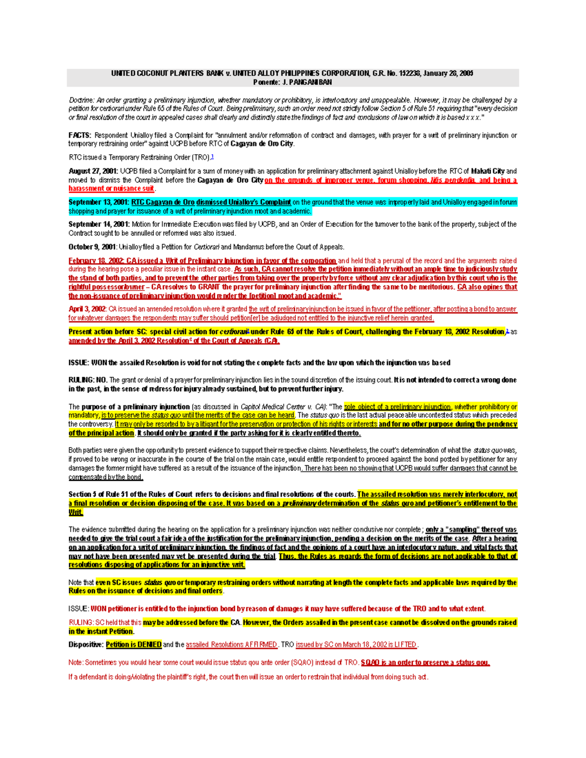 Civpro UCPB v. United Alloy: Interlocutory Injunction Analysis - Studocu