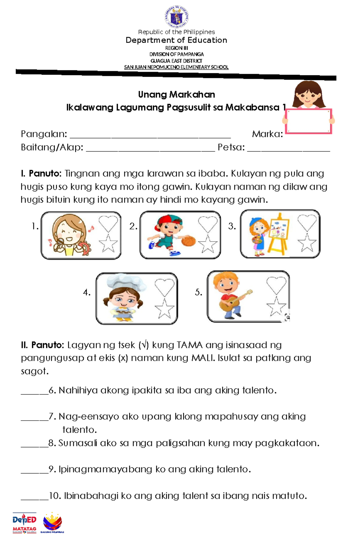 Q1-ST2 Makabansa 1 - Ikalawang Lagumang Pagsusulit - Studocu