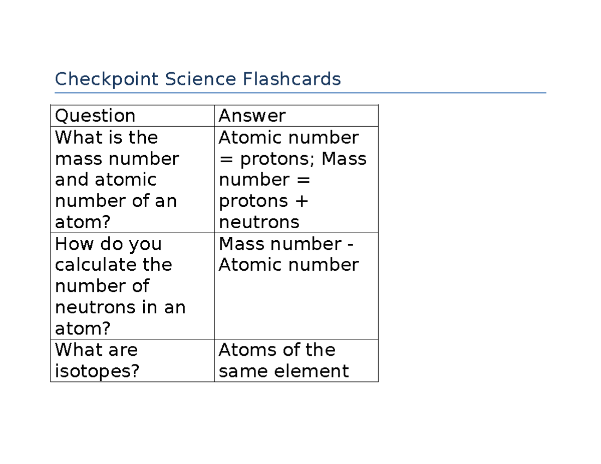 Checkpoint Science flashcards: atomic structure and reactivity concepts ...