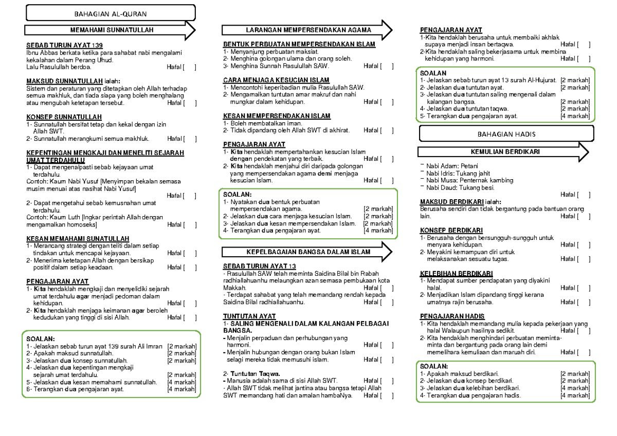 Nota Agama Islam: Memahami Sunnatullah dan Kepentingannya - Studocu