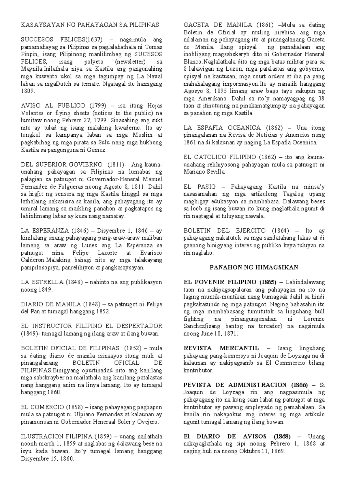 Kasaysayan ng Pahayagan sa Pilipinas: Mula sa SUCESOS FELICES Hanggang ...