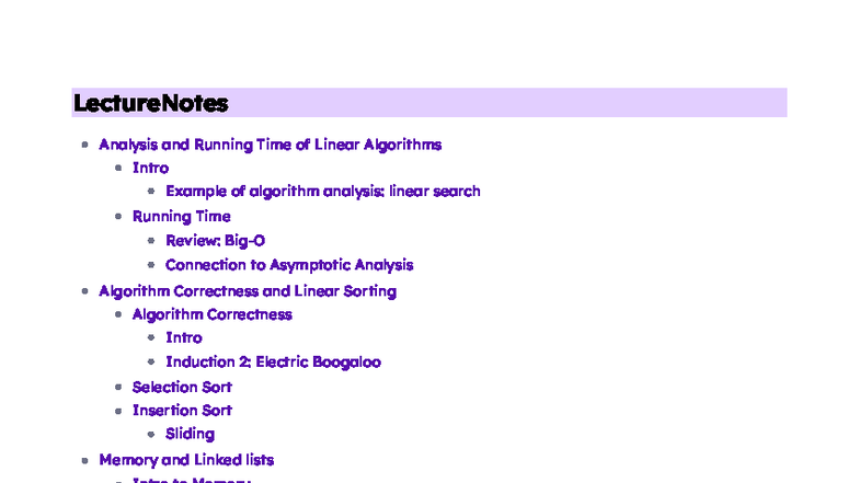 C221 Lecture Notes: Analysis & Running Time of Linear Algorithms - Studocu