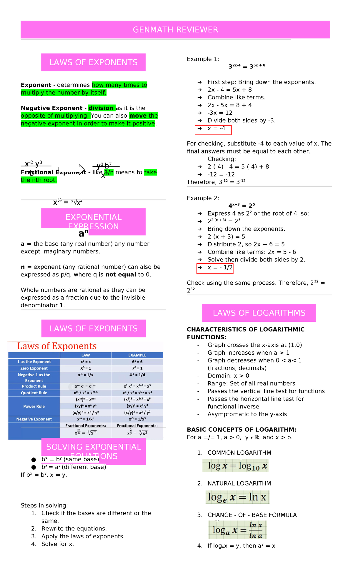 Gen Math Reviewer - GOODLUCK!! - LAWS OF EXPONENTS EXPONENTIAL ...