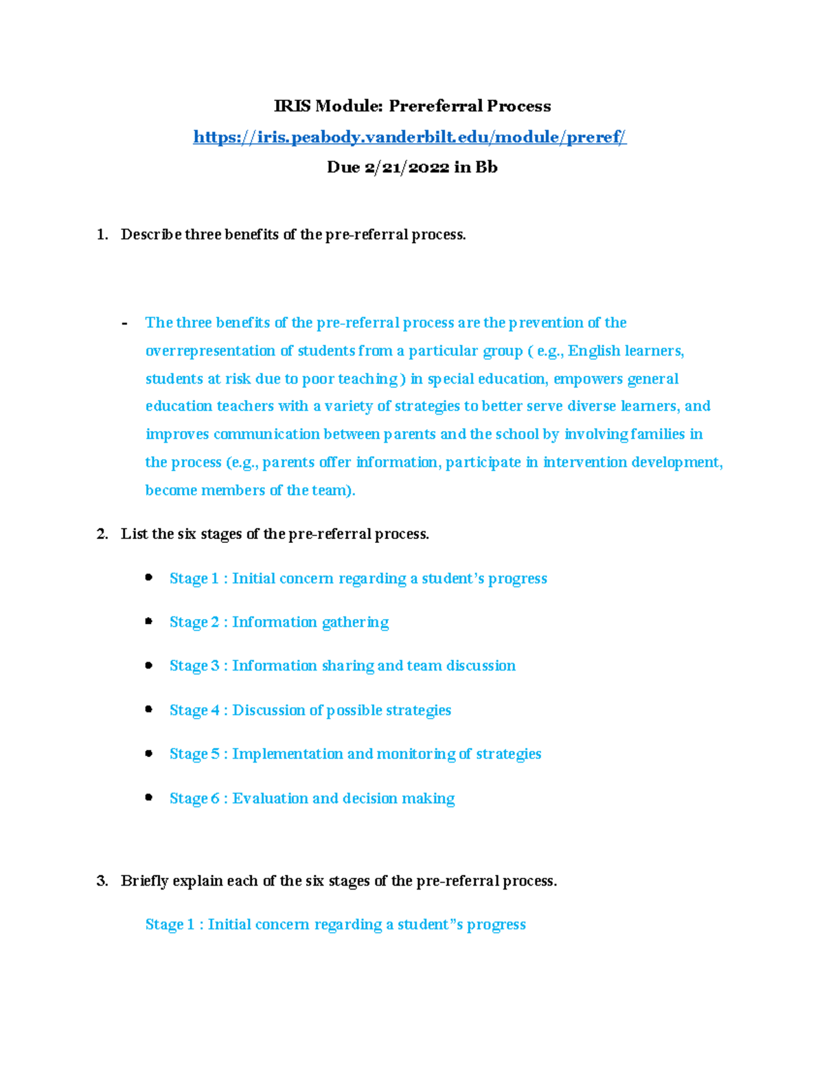 IRIS Module: Benefits & Stages of Pre-Referral Process - Studocu