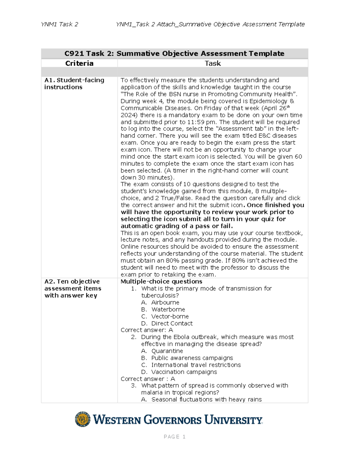 C921 -2- Summative Assessment Template for E&C Diseases Exam - Studocu