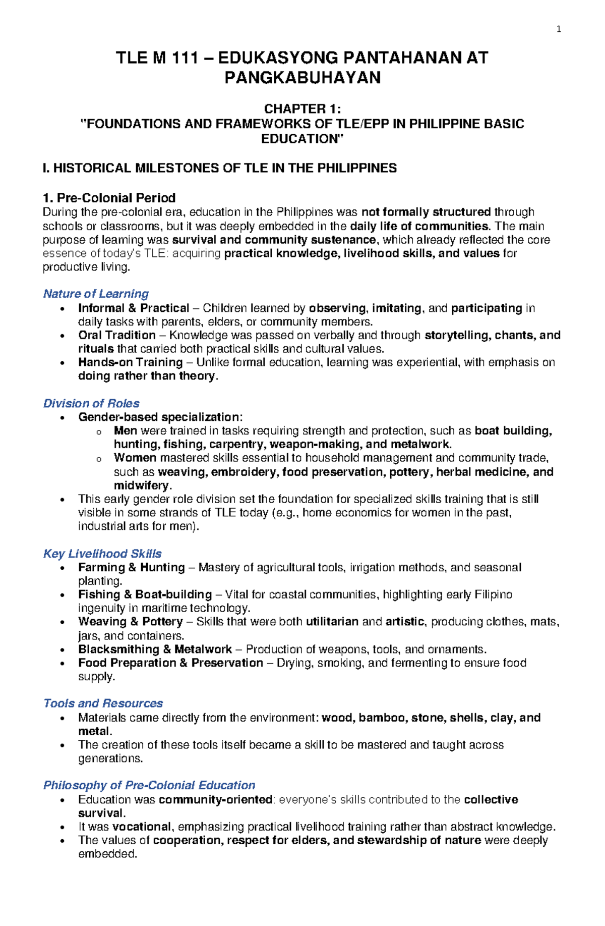 1 TLE EPP FOUNDATIONS AND FRAMEWORKS IN PHILIPPINE EDUCATION - Studocu