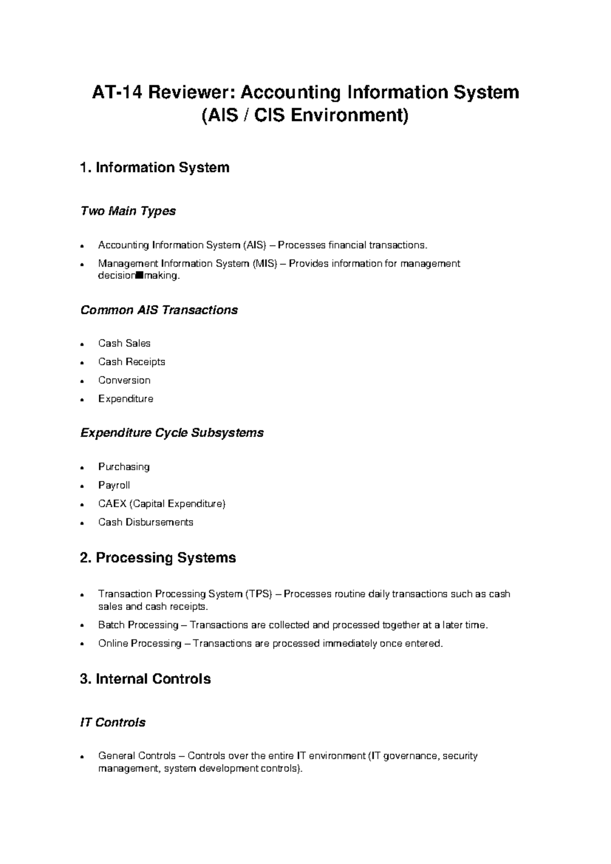 AIS AT14 Reviewer: Key Concepts in Accounting Information Systems - Studocu