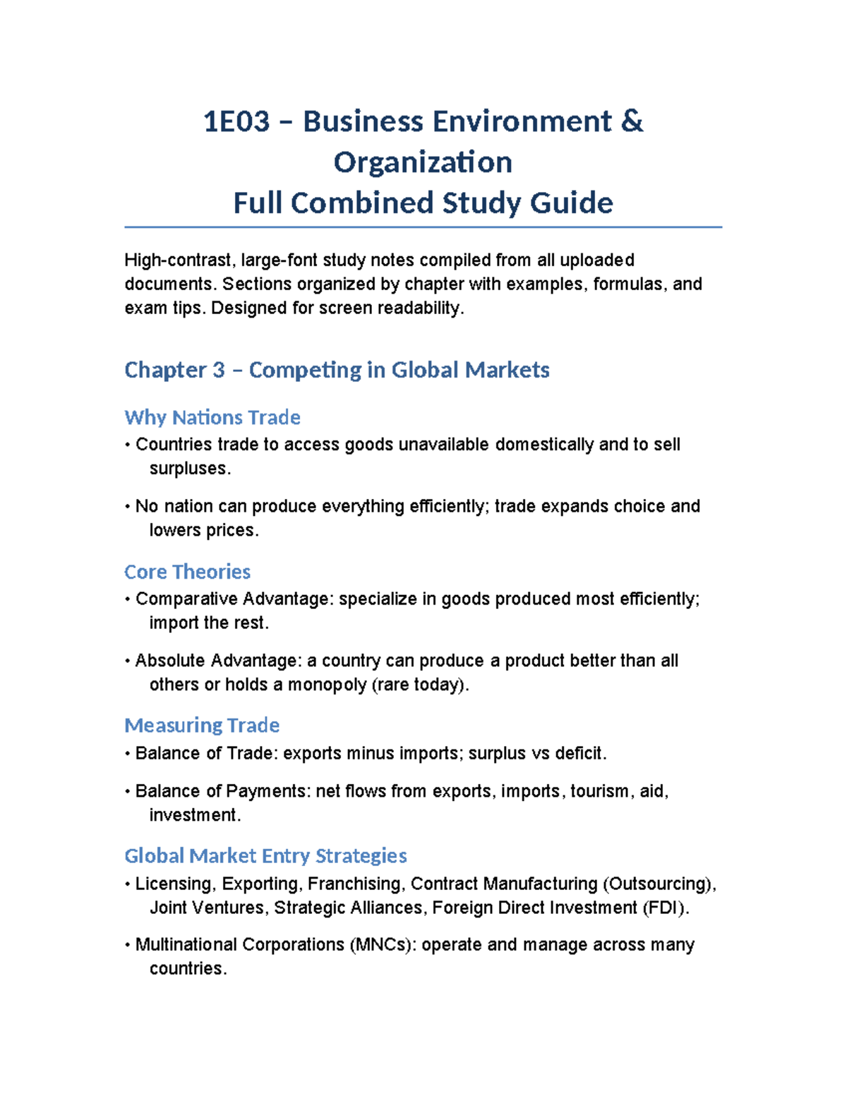1E03 Business Environment Organization Final Study Guide - Studocu