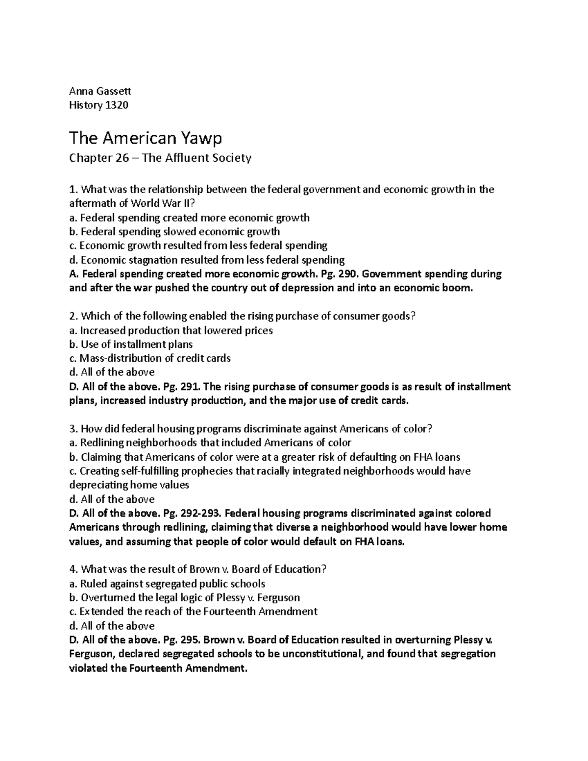 History 1320: Chapter 26 - The Affluent Society Review Questions - Studocu
