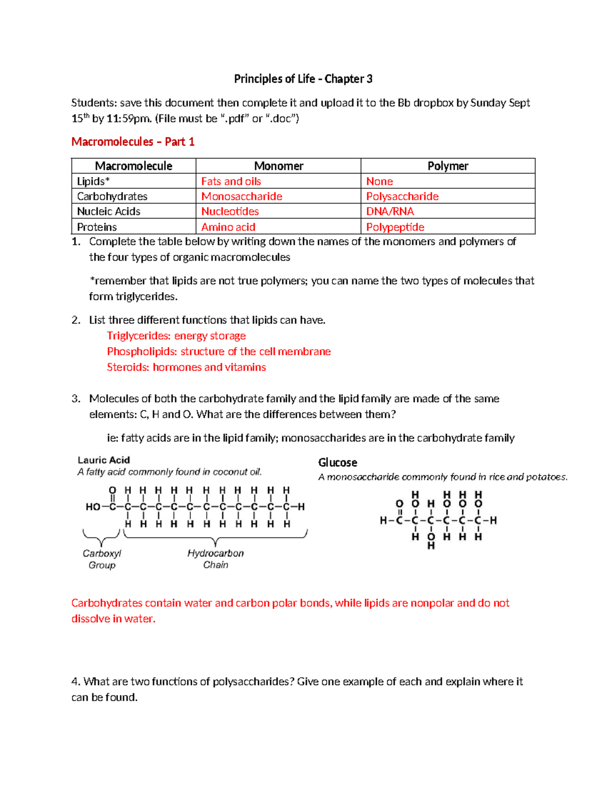 BIO 121 Worksheet #3: Macromolecules & Their Functions - Studocu