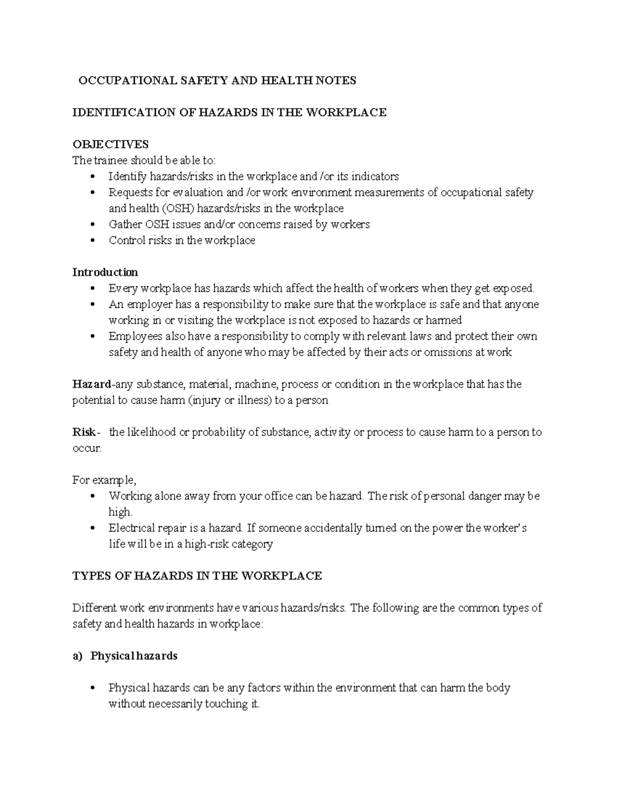 Occupational Safety AND Health Notes-1 - OCCUPATIONAL SAFETY AND HEALTH ...