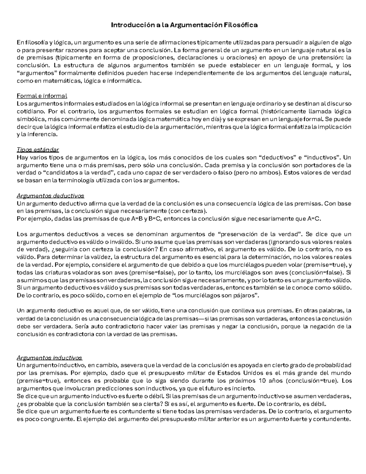 Introducción a la Argumentación Filosófica: Tipos y Estructuras - Studocu