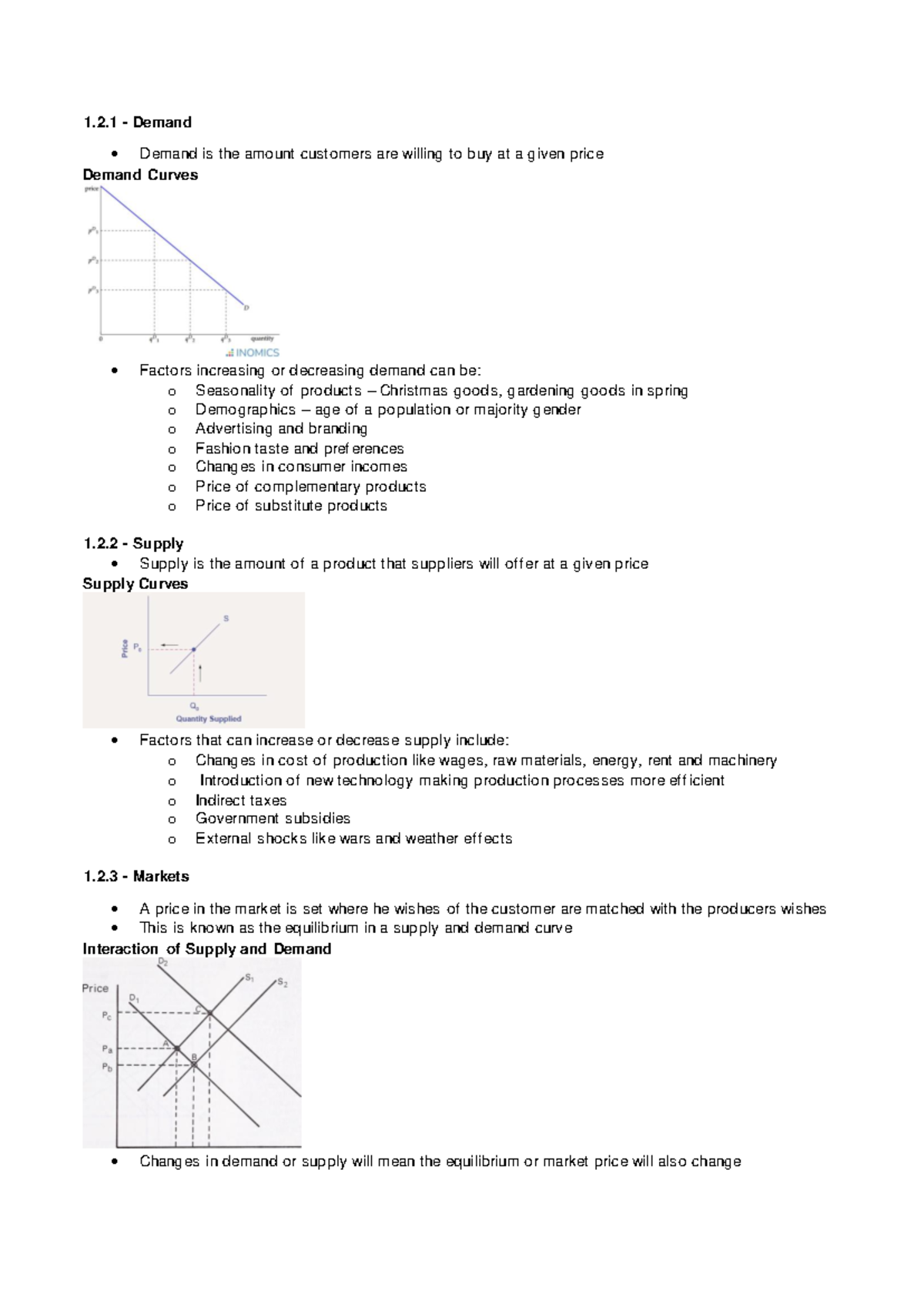 1.2 - Market Demand and Supply Notes for Edexcel A-Level Business - Studocu