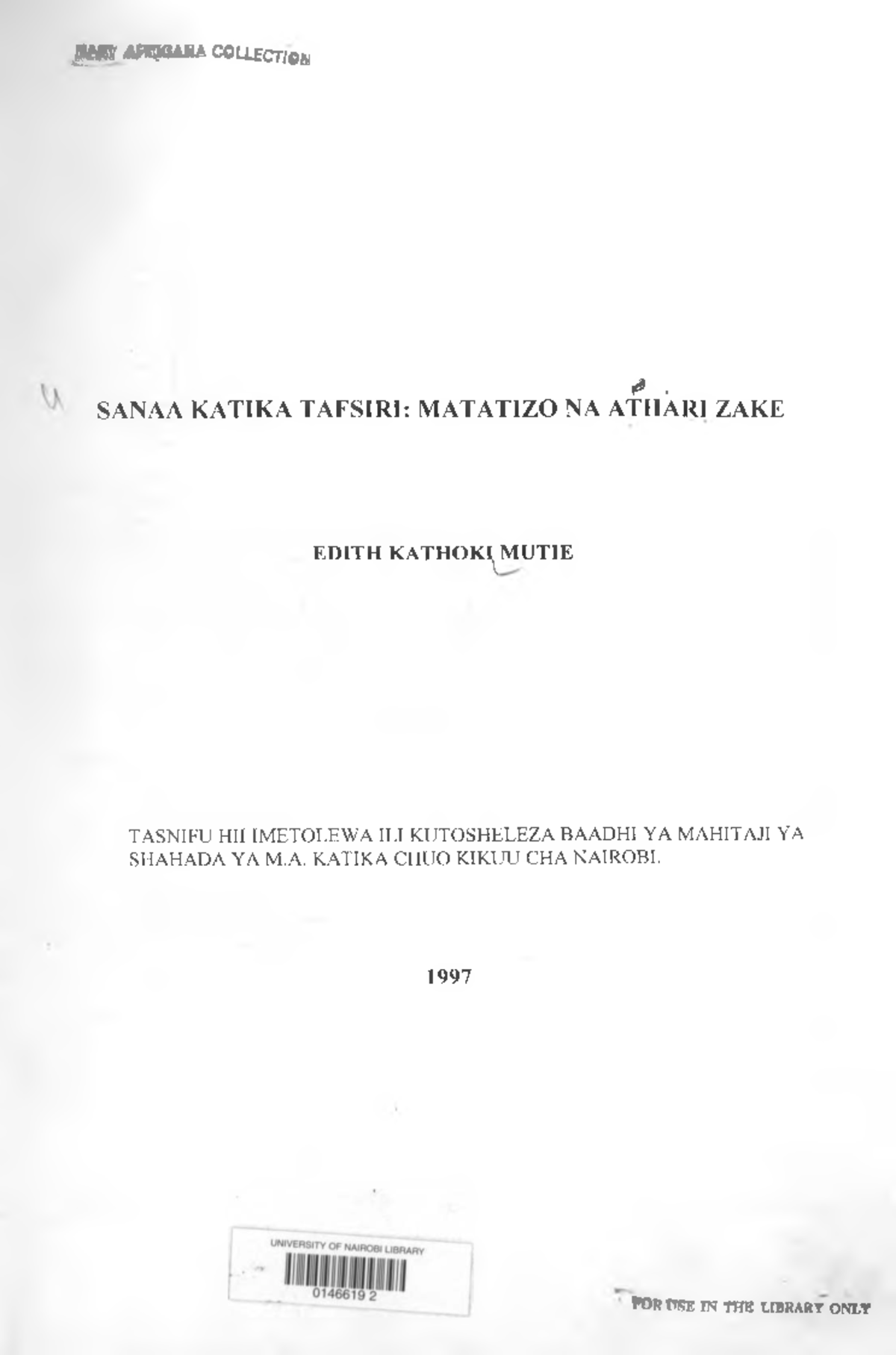 Tafsiri na Sanaa: Matatizo na Athari Zake katika Mizigo (MUT1E) - Studocu