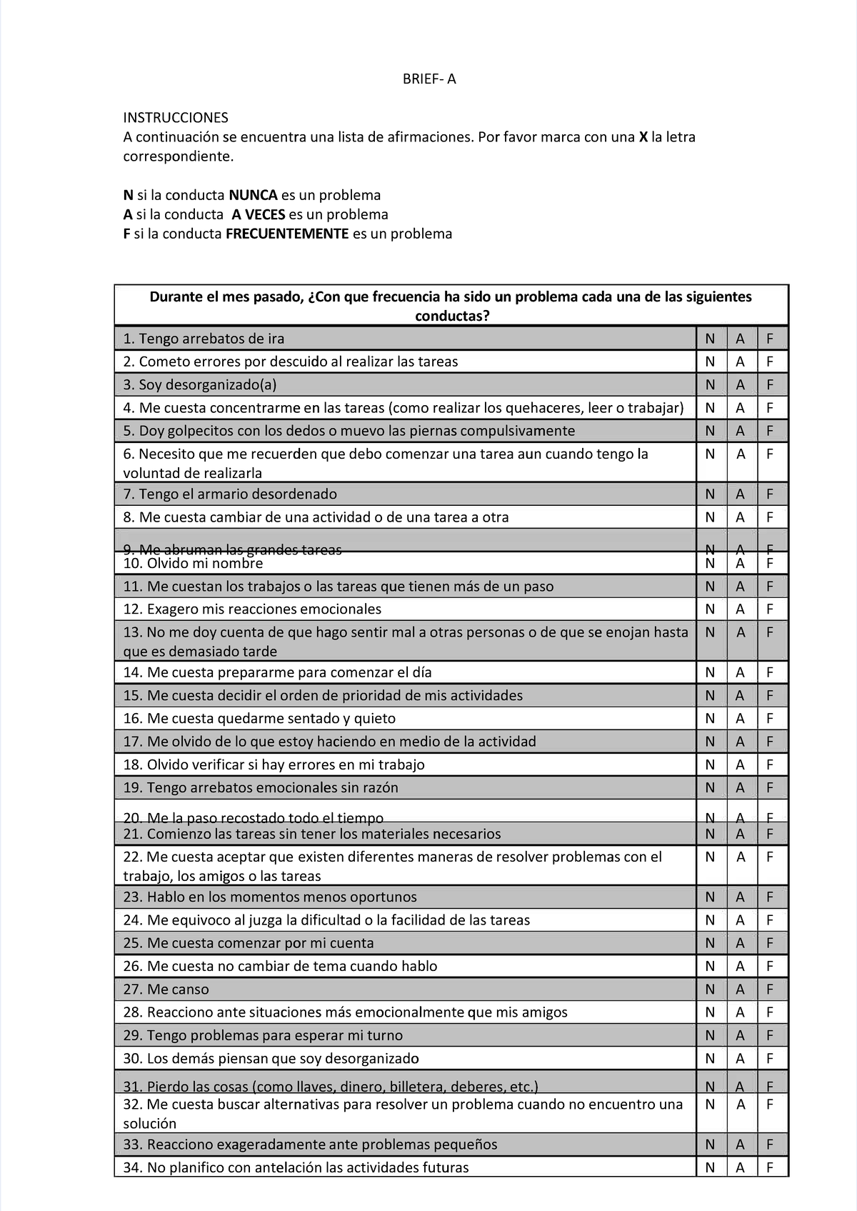 Evaluación de Conductas: Frecuencia de Problemas (A Esp - neuro) - Studocu