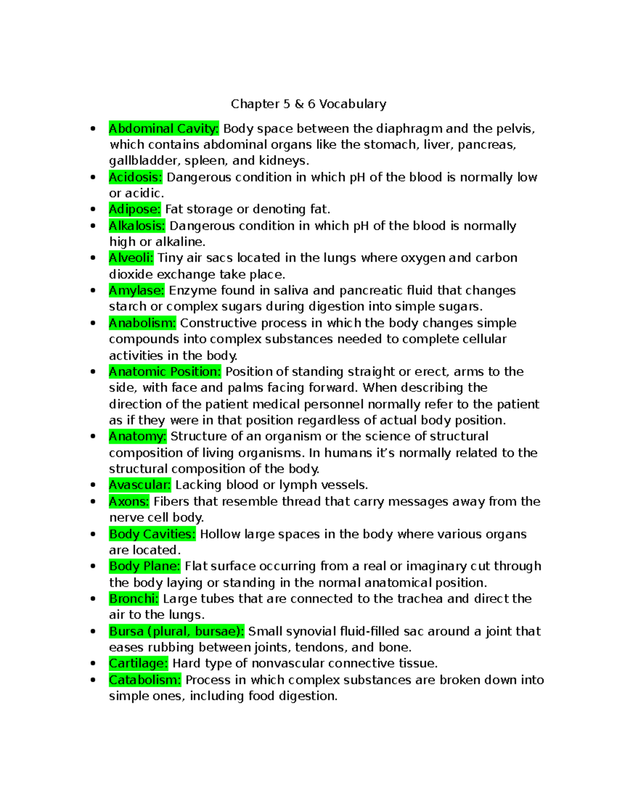 Chapter 5 & 6 Vocabulary: Key Terms for Anatomy and Physiology - Studocu