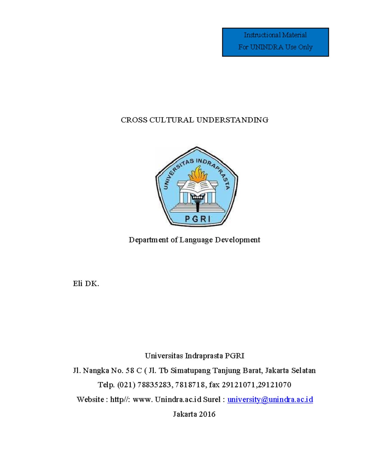 1. Cross Cutural Understanding Module - CROSS CULTURAL UNDERSTANDING Department of Language ...