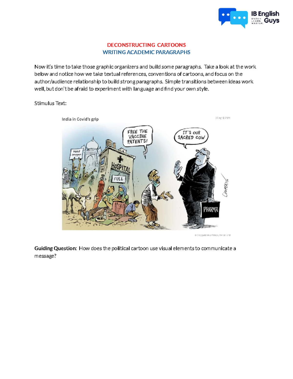 DECONSTRUCTING CARTOONS: ACADEMIC PARAGRAPH WRITING (2) - Studocu