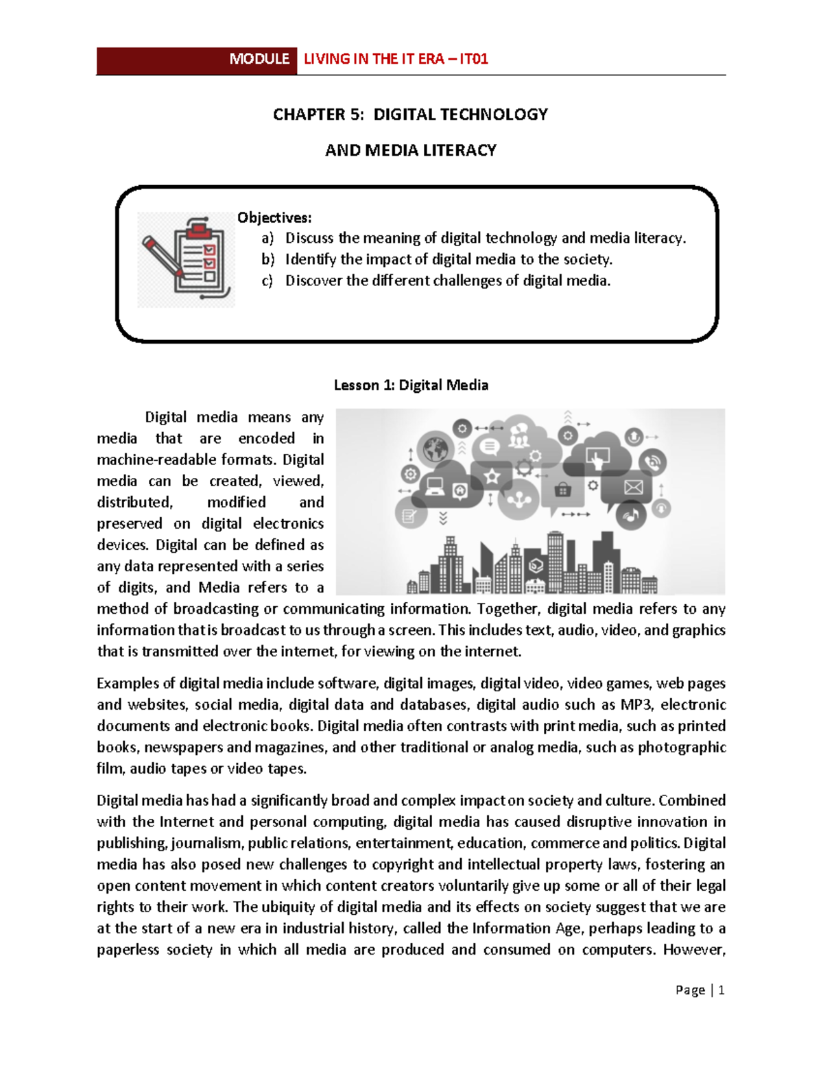 IT01 Chapter 5 - Digital Technology and Media Literacy Notes - Studocu