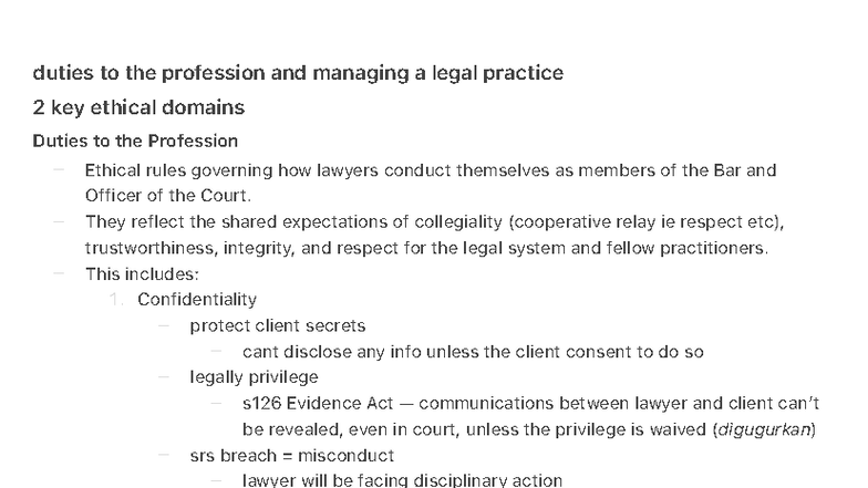 Duties to the Profession & Managing Legal Practice: Key Ethical Domains ...